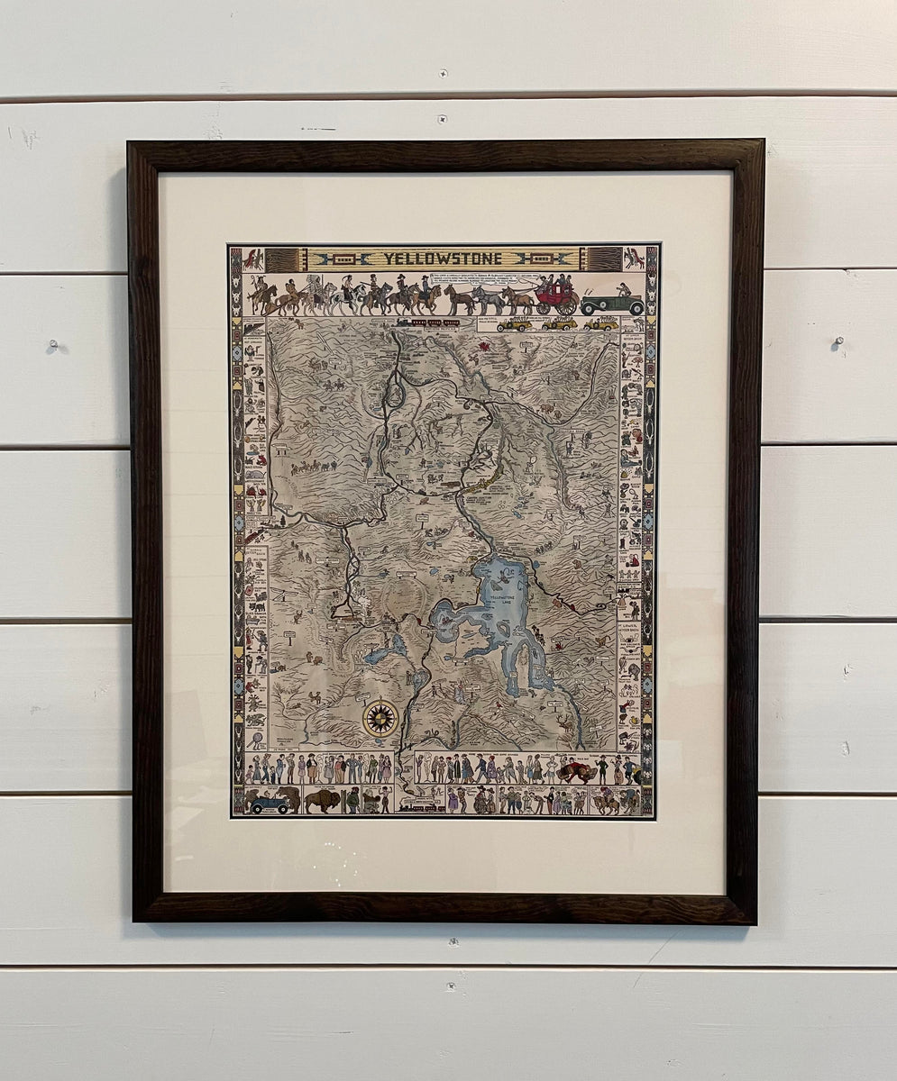 Framed 1931 Tinted Jo Mora Map of Yellowstone National Park – Architect ...